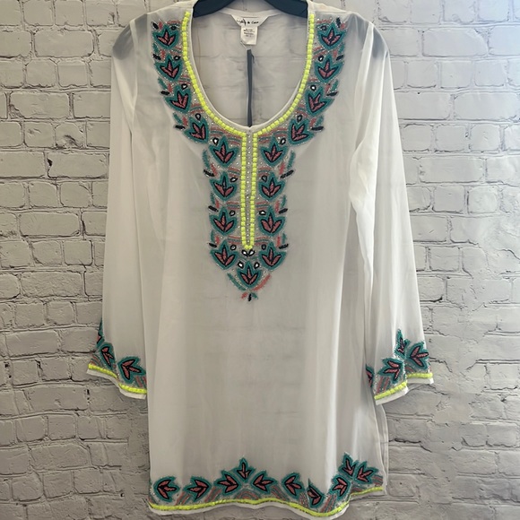 Lucky & Coco | Swim | Lucky Coco Sheer White Beaded Cover Up | Poshmark